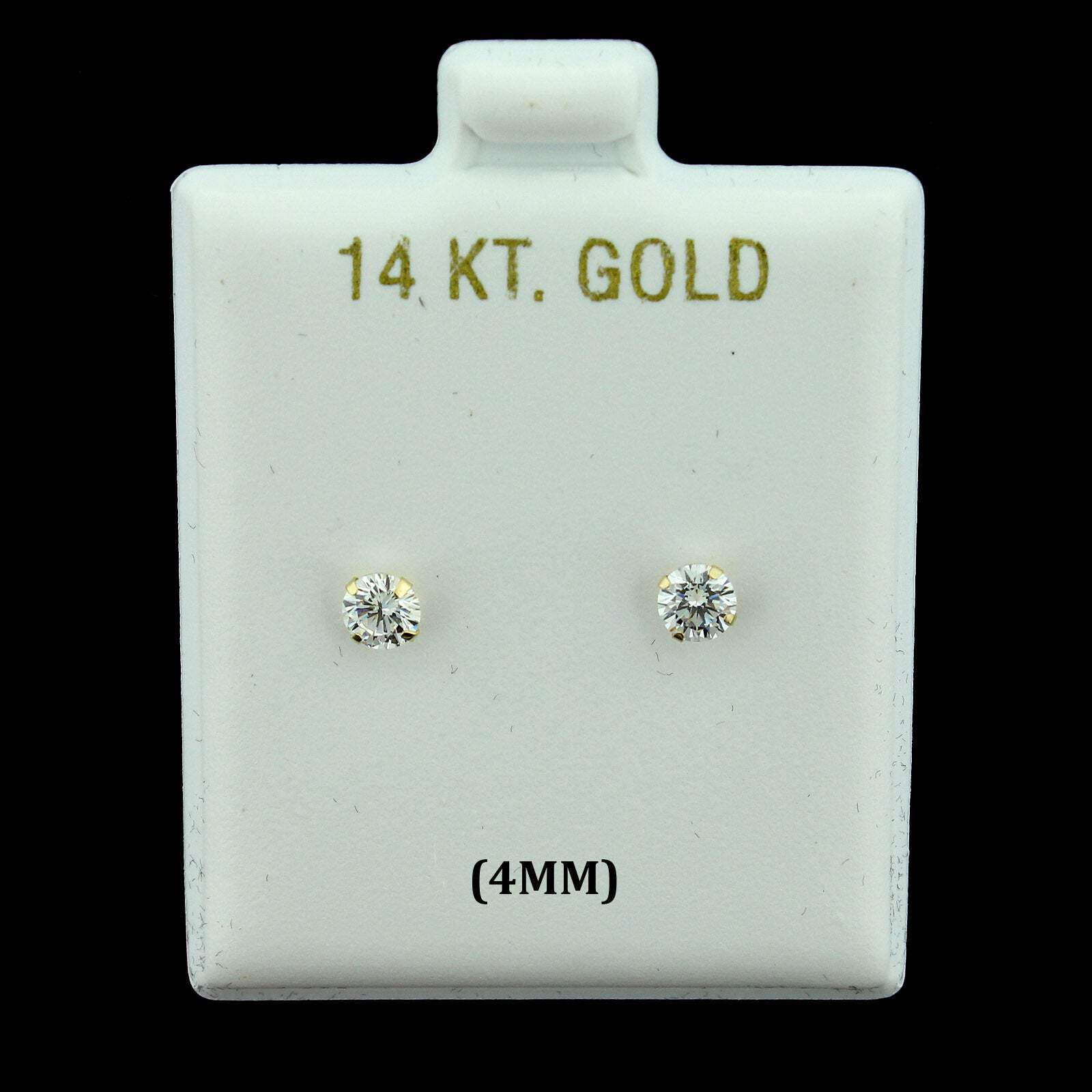 14K Real Solid Gold 4MM Solitaire Round CZ Stud Earrings, Men Women ...