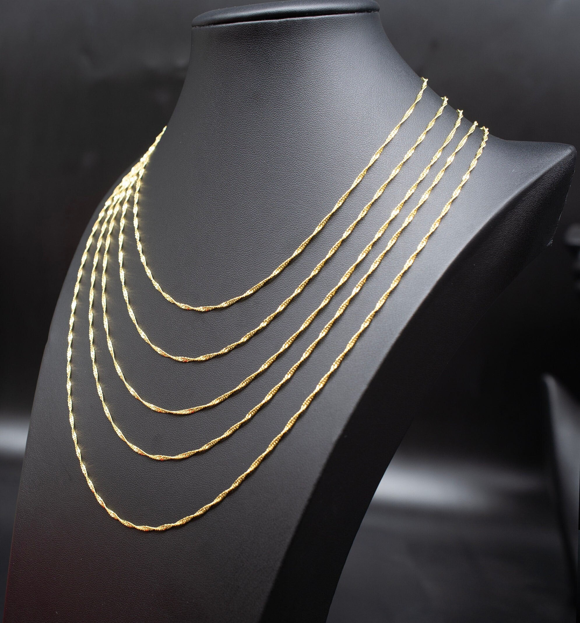 14K Real Solid Gold Diamond Cut Singapore Chain, 14K Yellow Gold ...