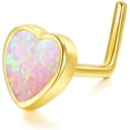 14K Real Solid Gold Nose Stud for Women, Heart Created Moonstone/Opal ...