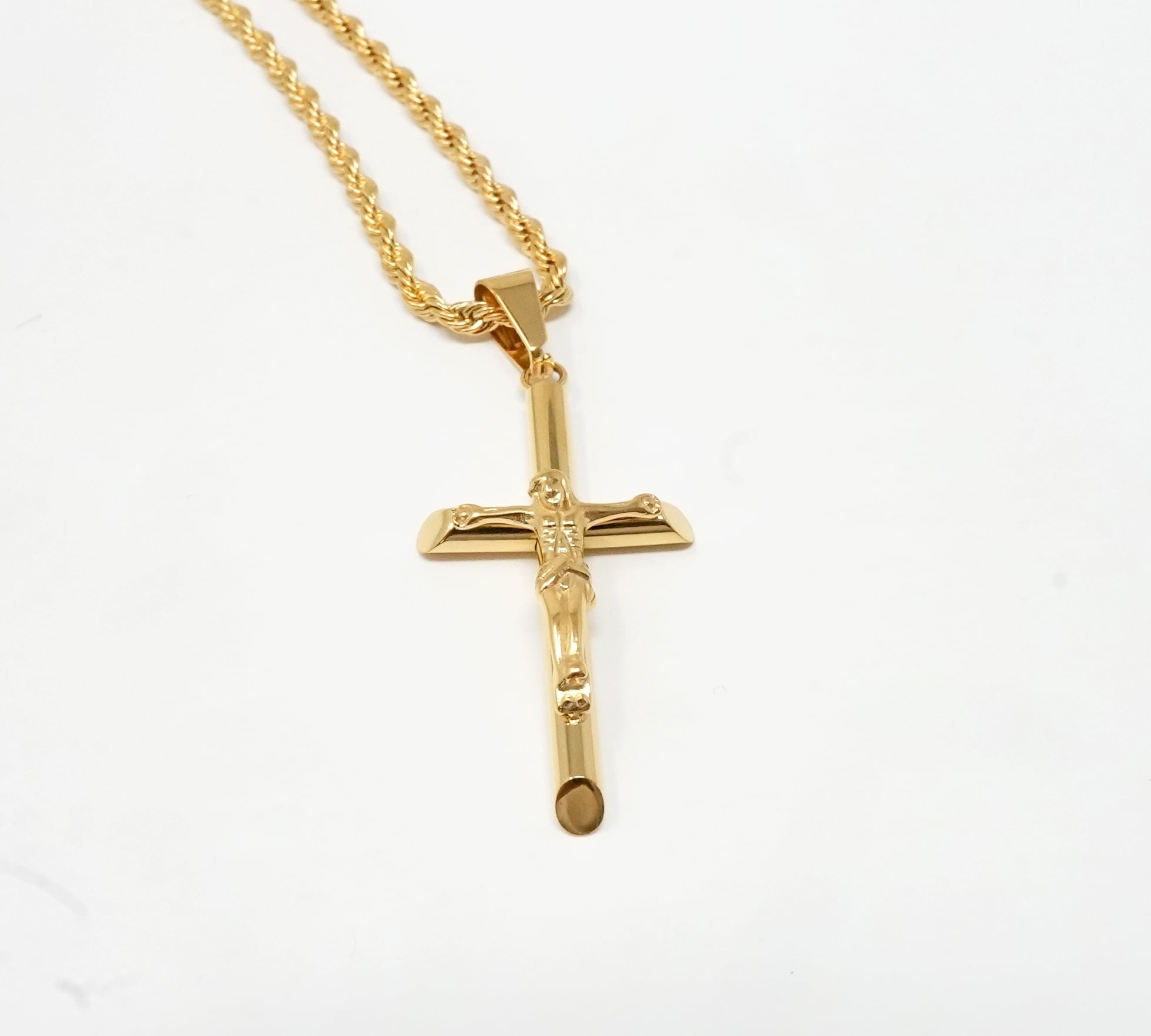 14K Rope Gold Filled Cross Crucifix Pendant Necklace for Men Women Wife ...