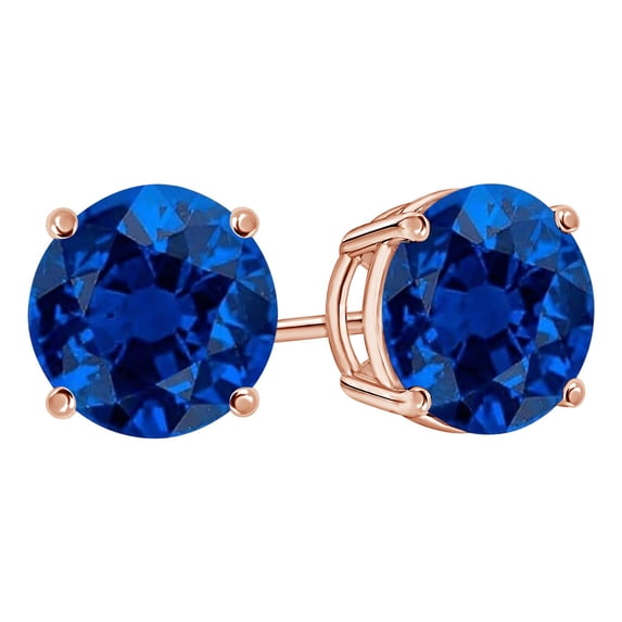 14K Rose Gold 1.5 Carat Lab Grown Sapphire Stud Earrings 4 Prong Push ...