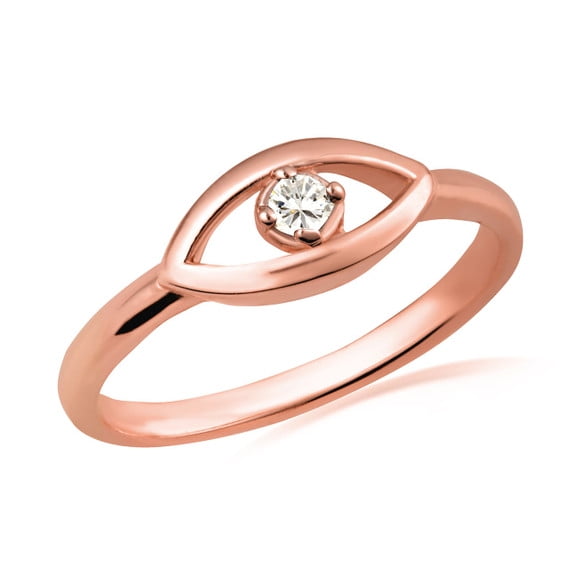 14K Rose Gold Evil Eye Birthstone Protection Ring Clear CZ (SIZE 6 ...