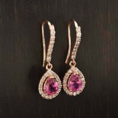 14K Rose Gold Plated 3Ct Pear Cut Simulated Pink Sapphire Women's ...