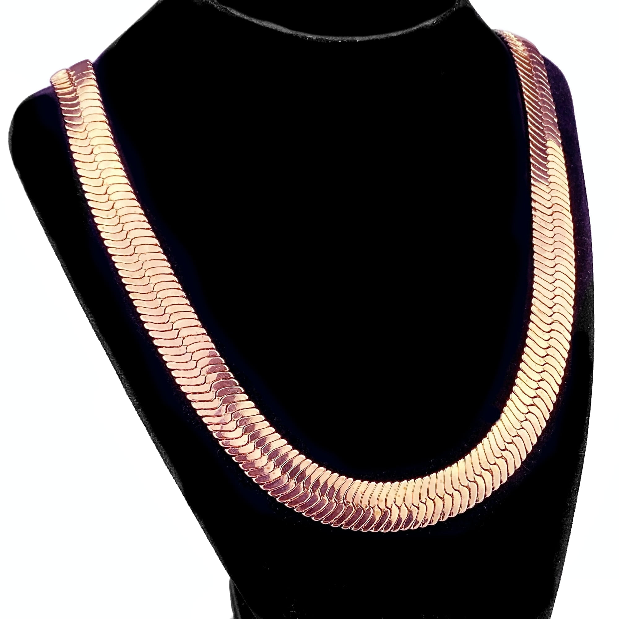 14K Rose Gold Plated Herringbone Chain Flat Flexible Necklace 30" Inch ...