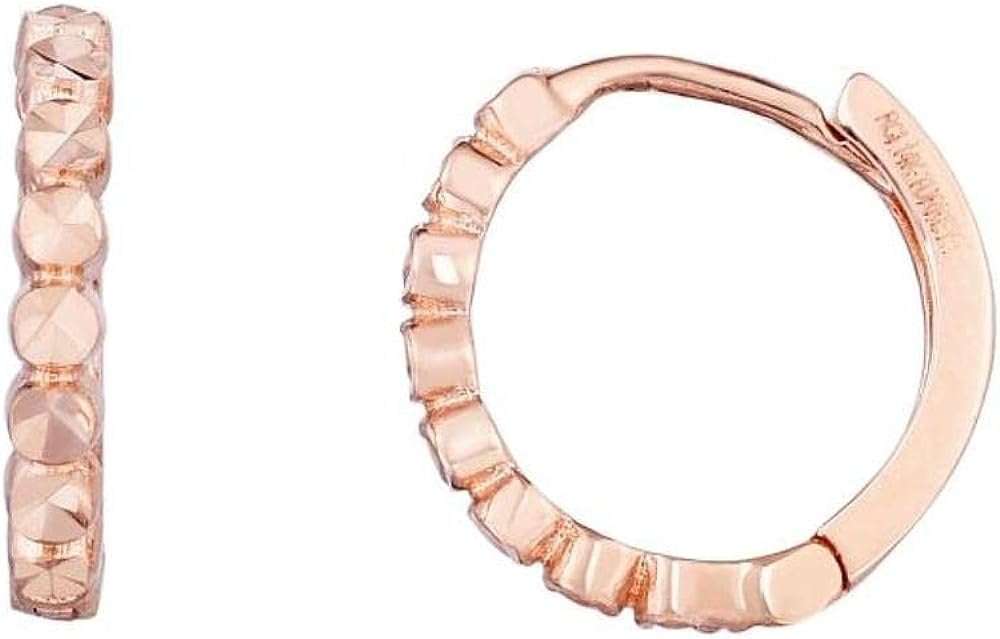 14K Rose Gold Round Diamond Cut Huggie Earring with Hinged Snap Back ...