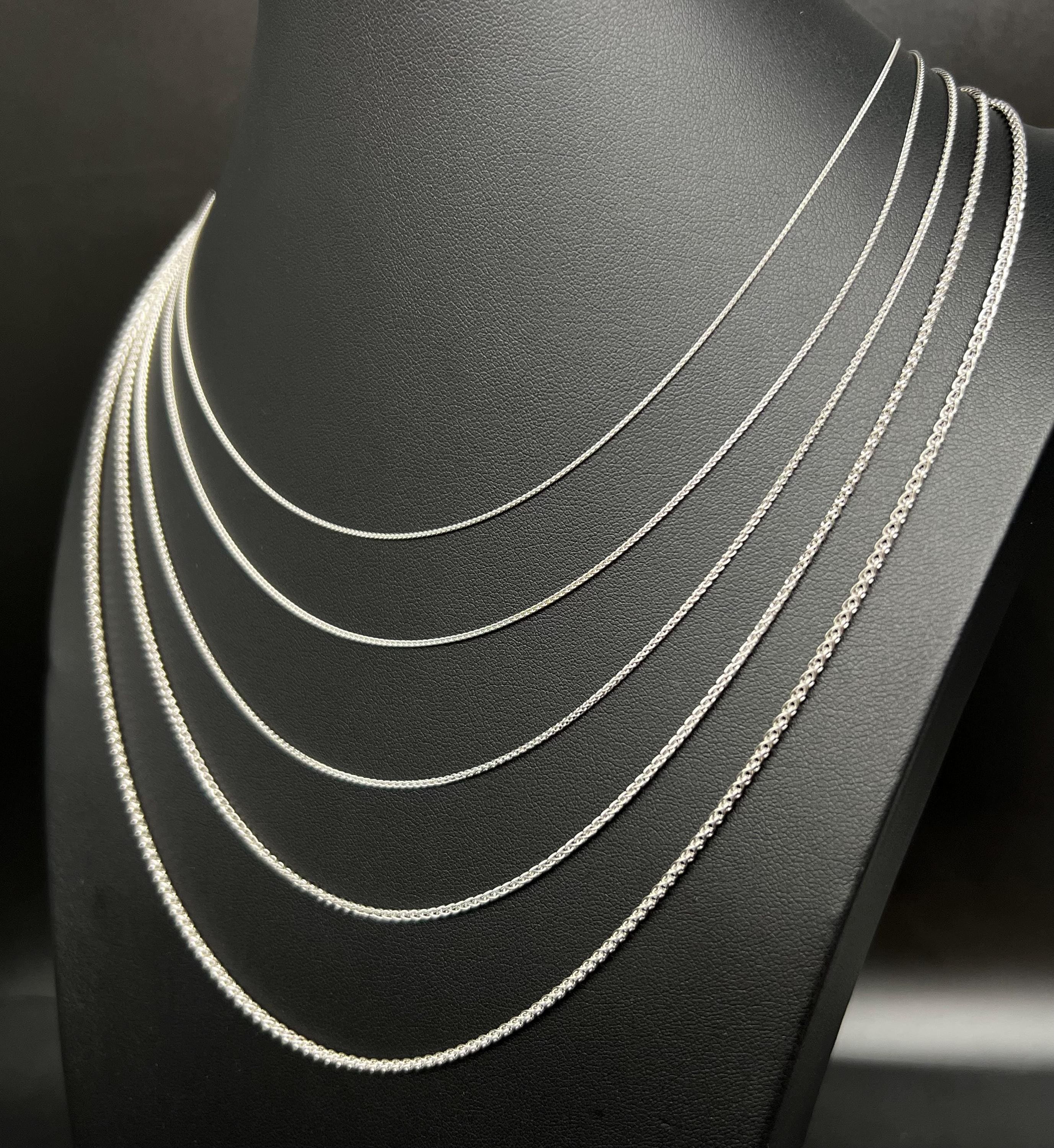 14K SOLID White Gold Wheat Chain Necklace, 14k Solid Gold 0.9mm - 2.1mm Wheat Chain ,14k Men and ...
