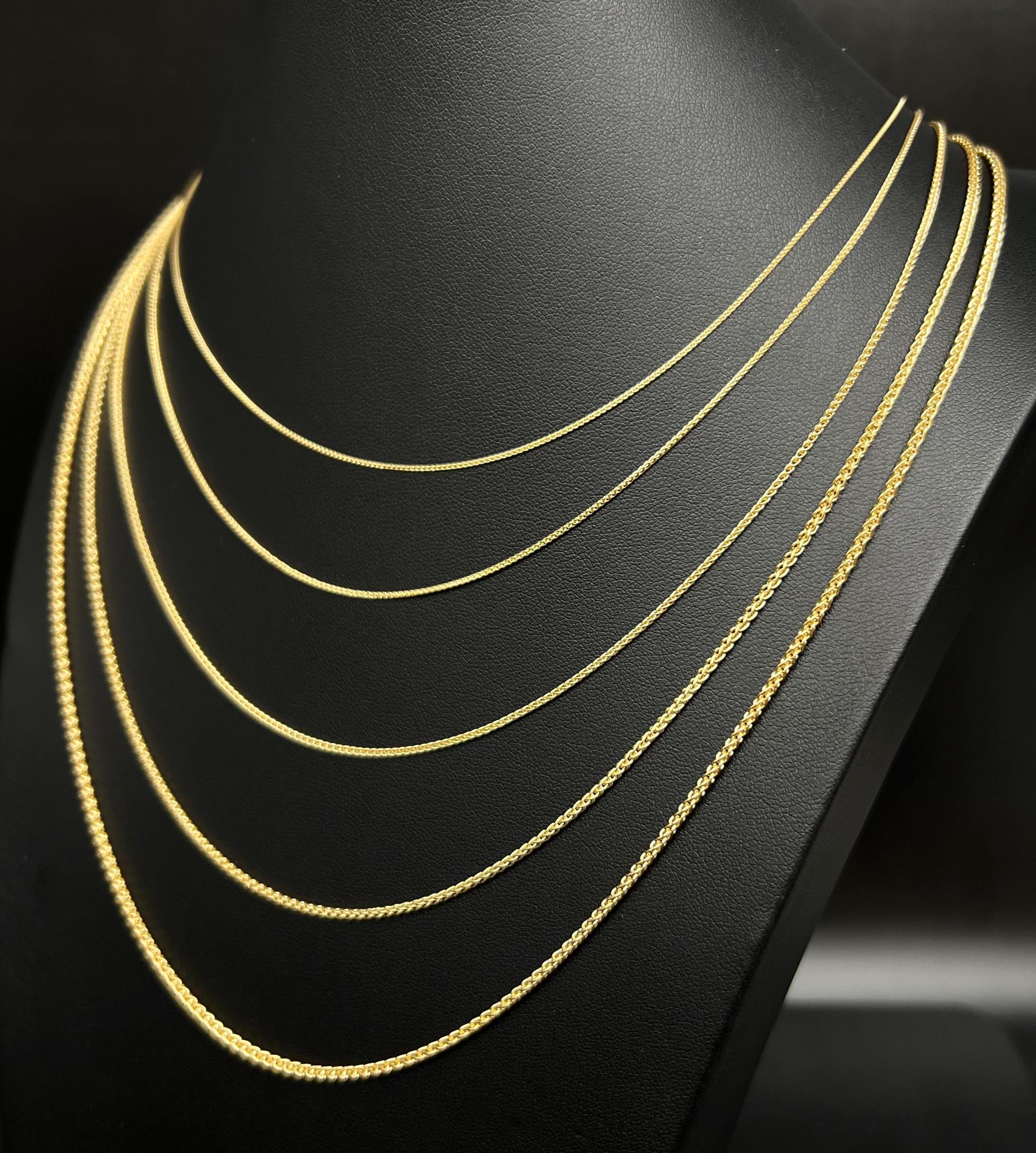 14K SOLID Yellow Gold Wheat Chain Necklace, 14k Solid Gold 0.9mm - 2 ...
