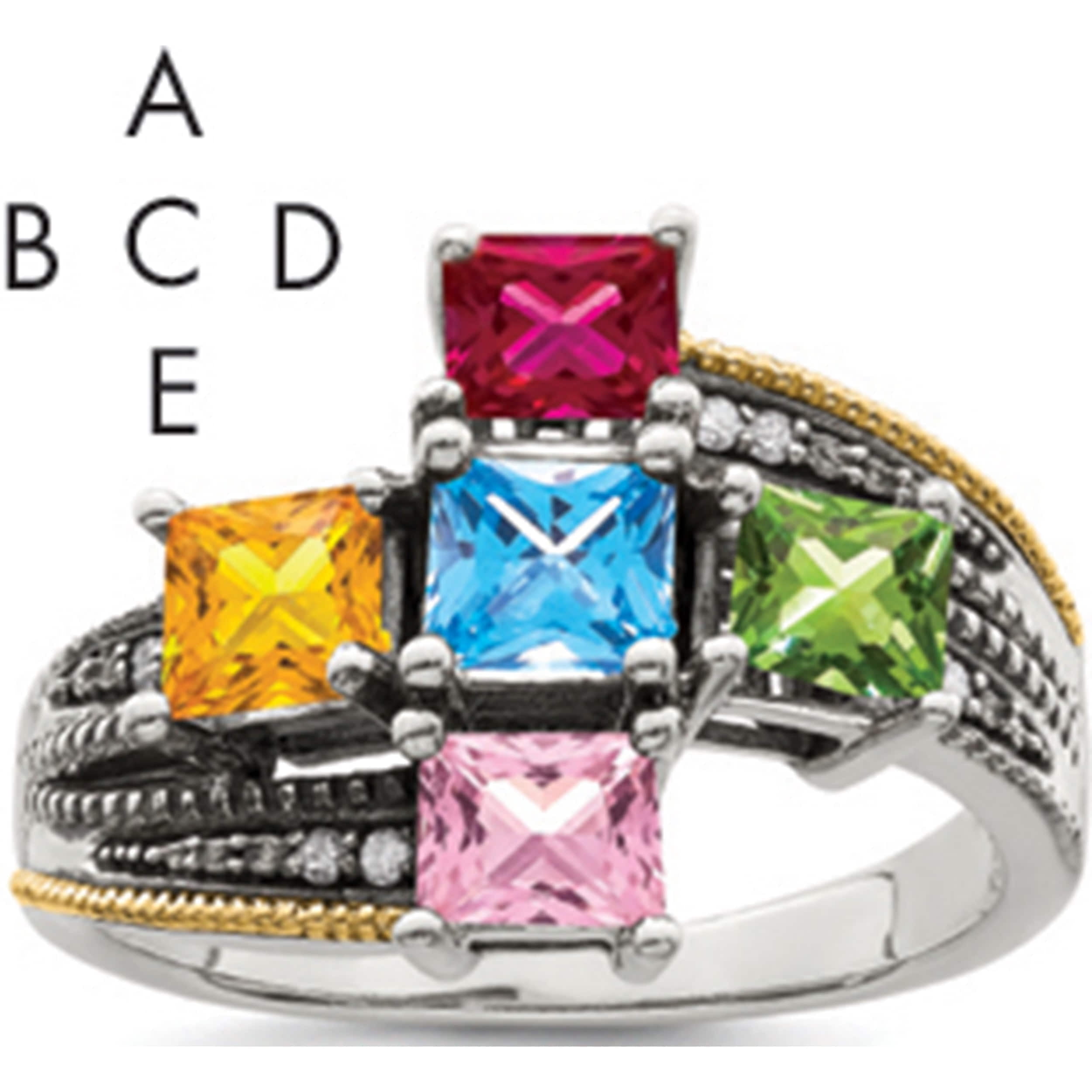 14K/Silver Two-Tone Sterling Silver & 14K Five-Stone And Diamond Mother ...