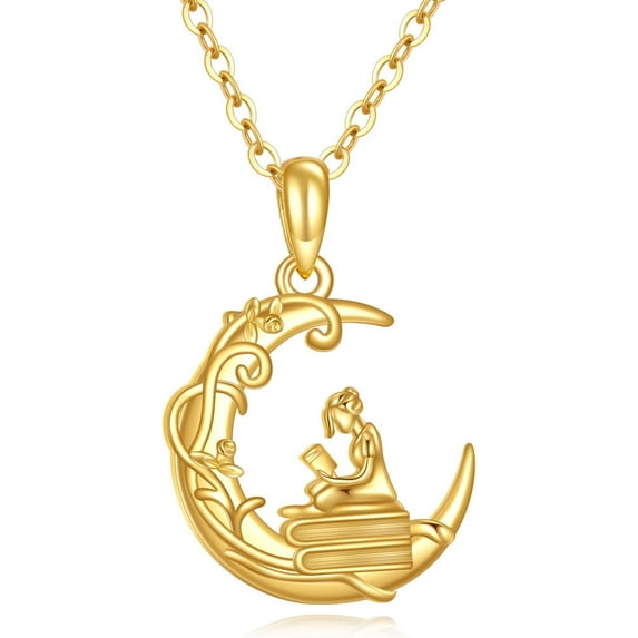14K Solid Gold Book Necklace Real Gold Reading Book Pendant Librarian ...