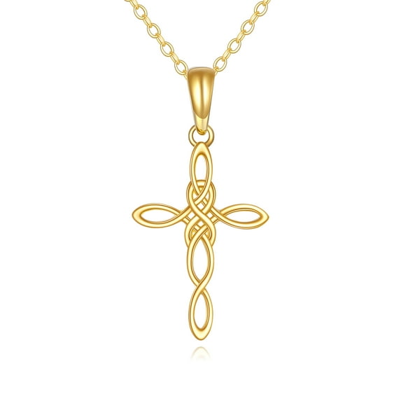 14K Solid Gold Celtic Cross Necklace for Women Cross Pendant Wedding ...