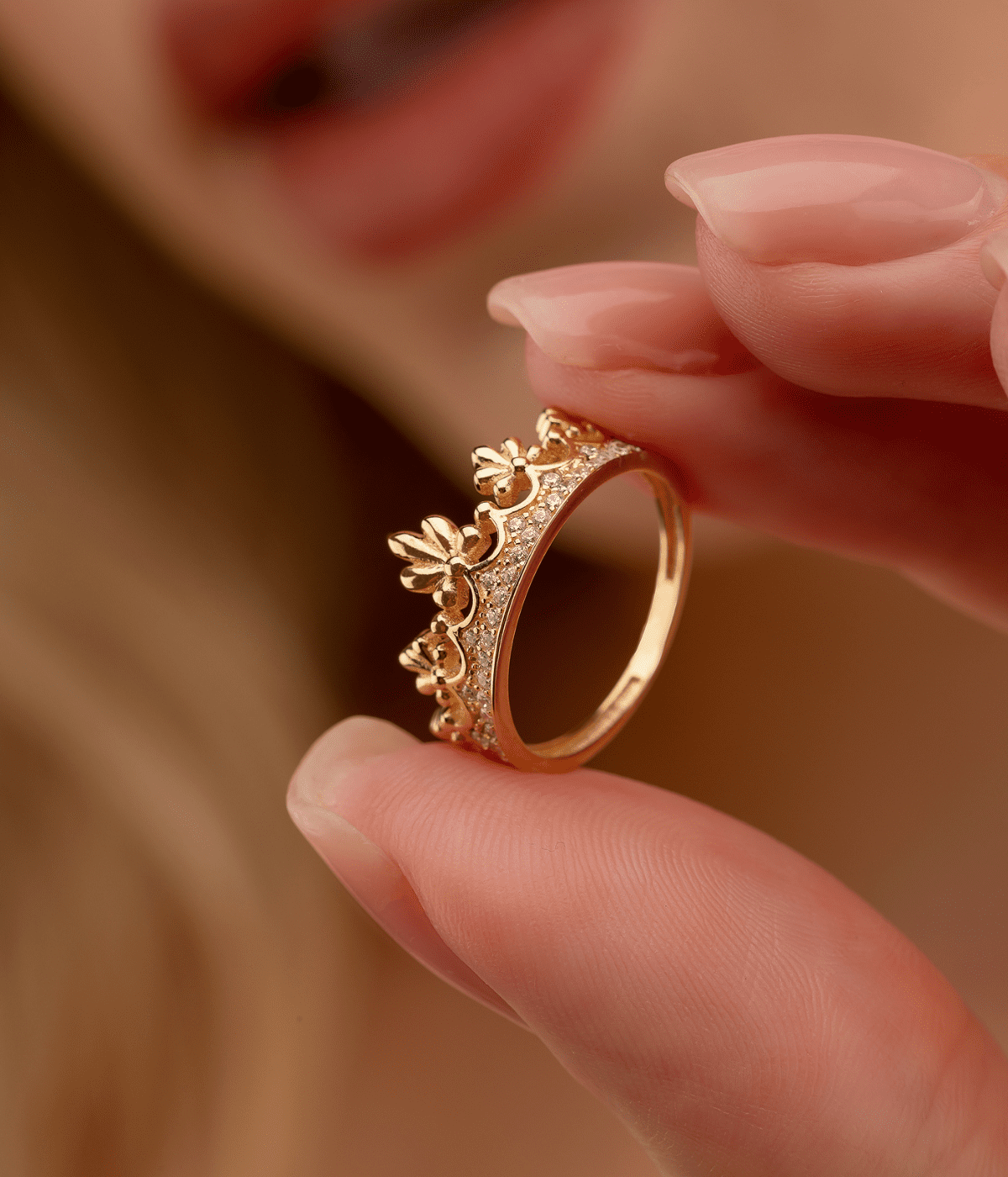 14K Solid Gold Flower Crown Ring - Walmart.com