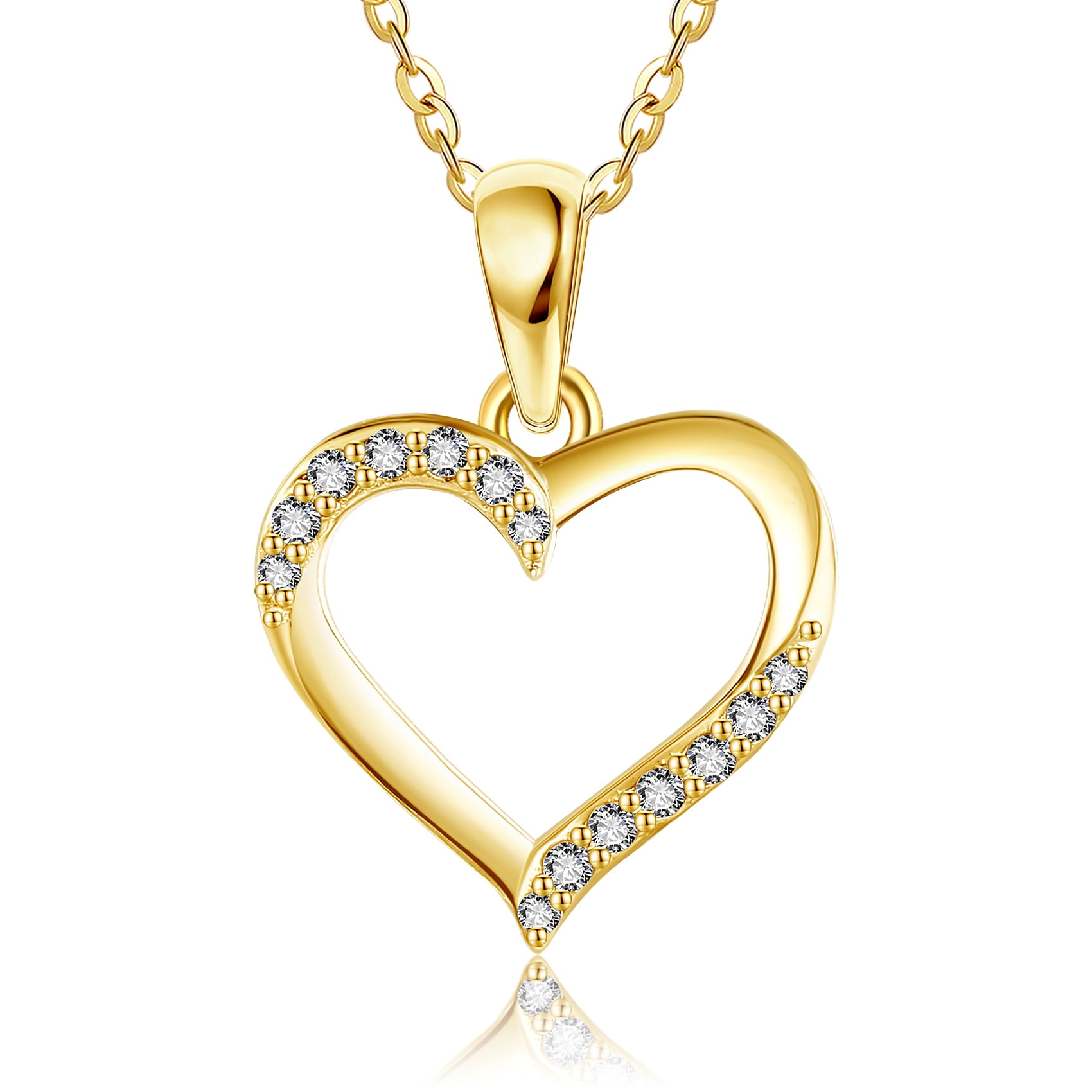 14K Solid Gold Heart Necklace for Women Heart Pendant Engagement ...