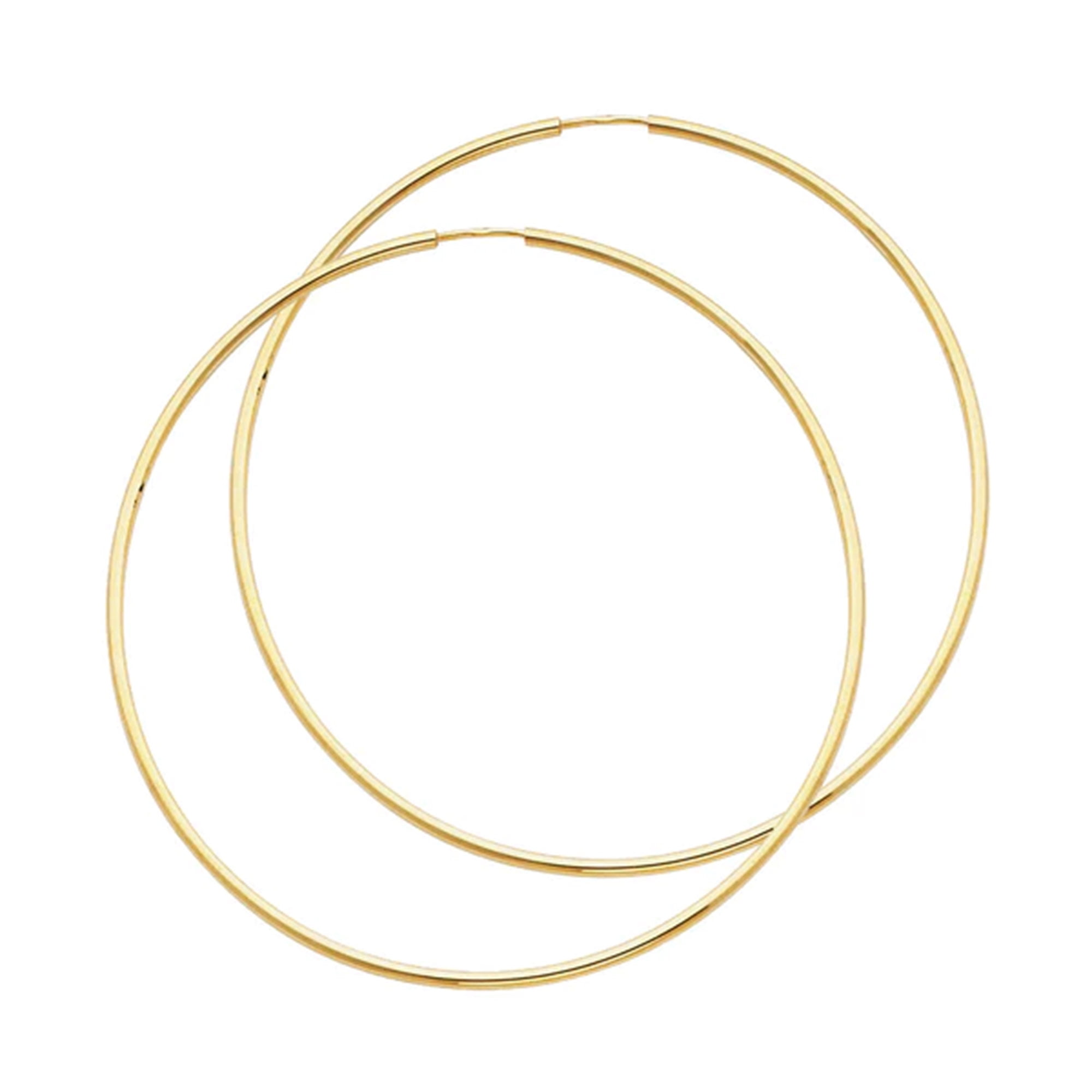14K Solid Gold Hoop Earrings 60 mm diameter 1.5 mm wide Secured click ...