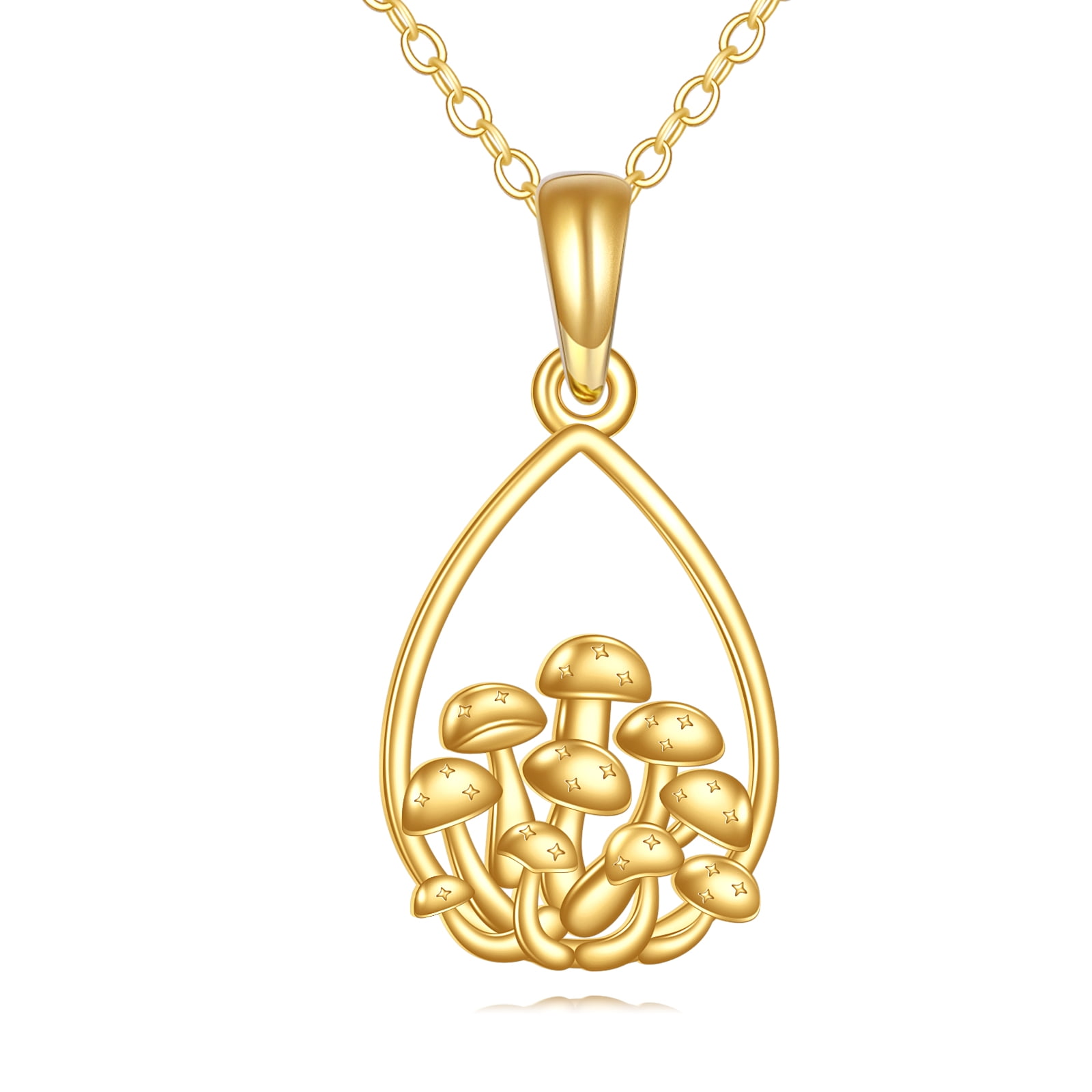 14K Solid Gold Mushrooms Necklace Teardrop Mushroom Pendant Jewelry ...