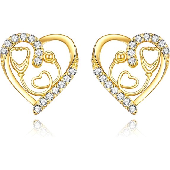 14K Solid Gold Nurse Gifts for Women Heart Stethoscope Nurse Earrings ...