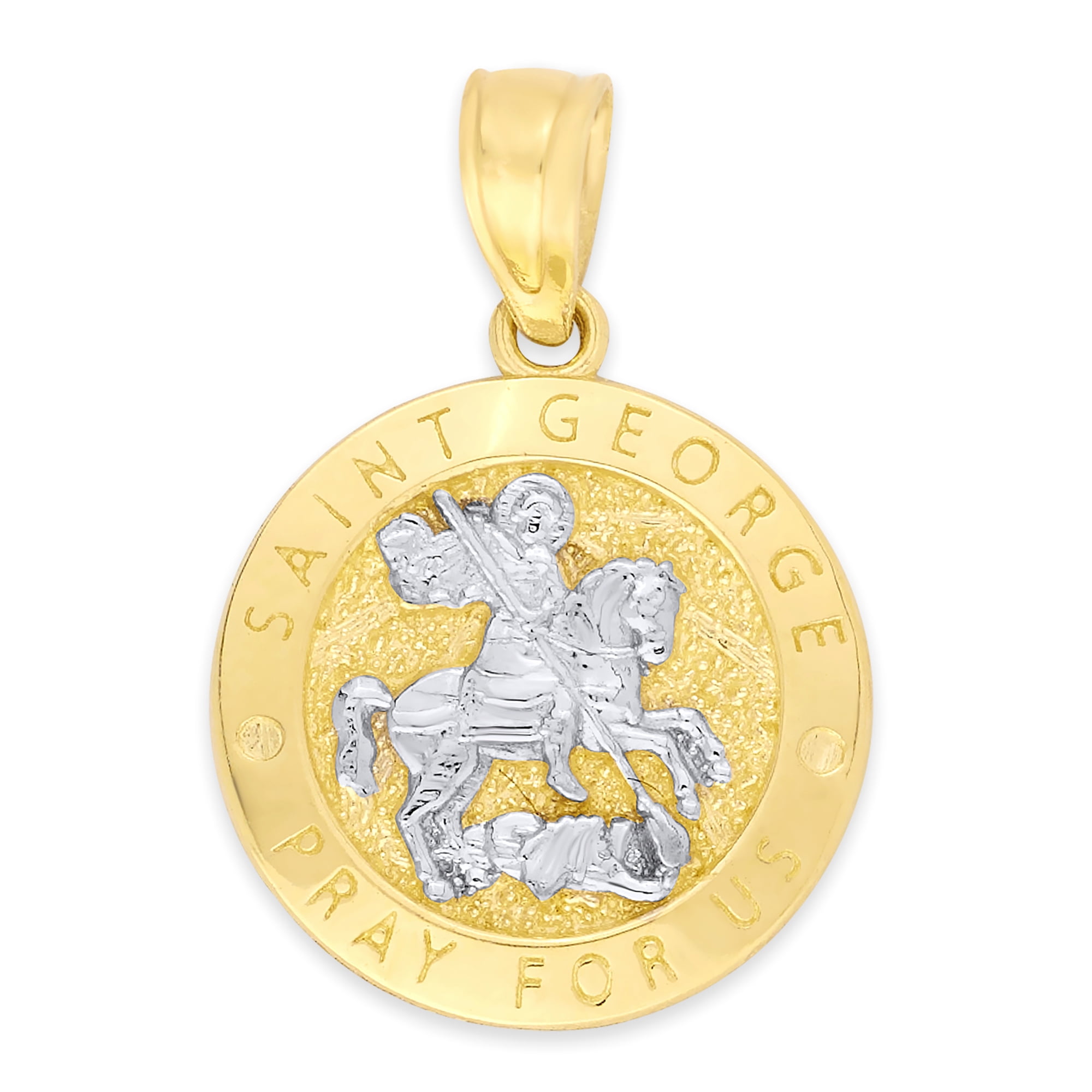 14K Solid Gold Saint George Pendant - Religious Medal for Protection ...
