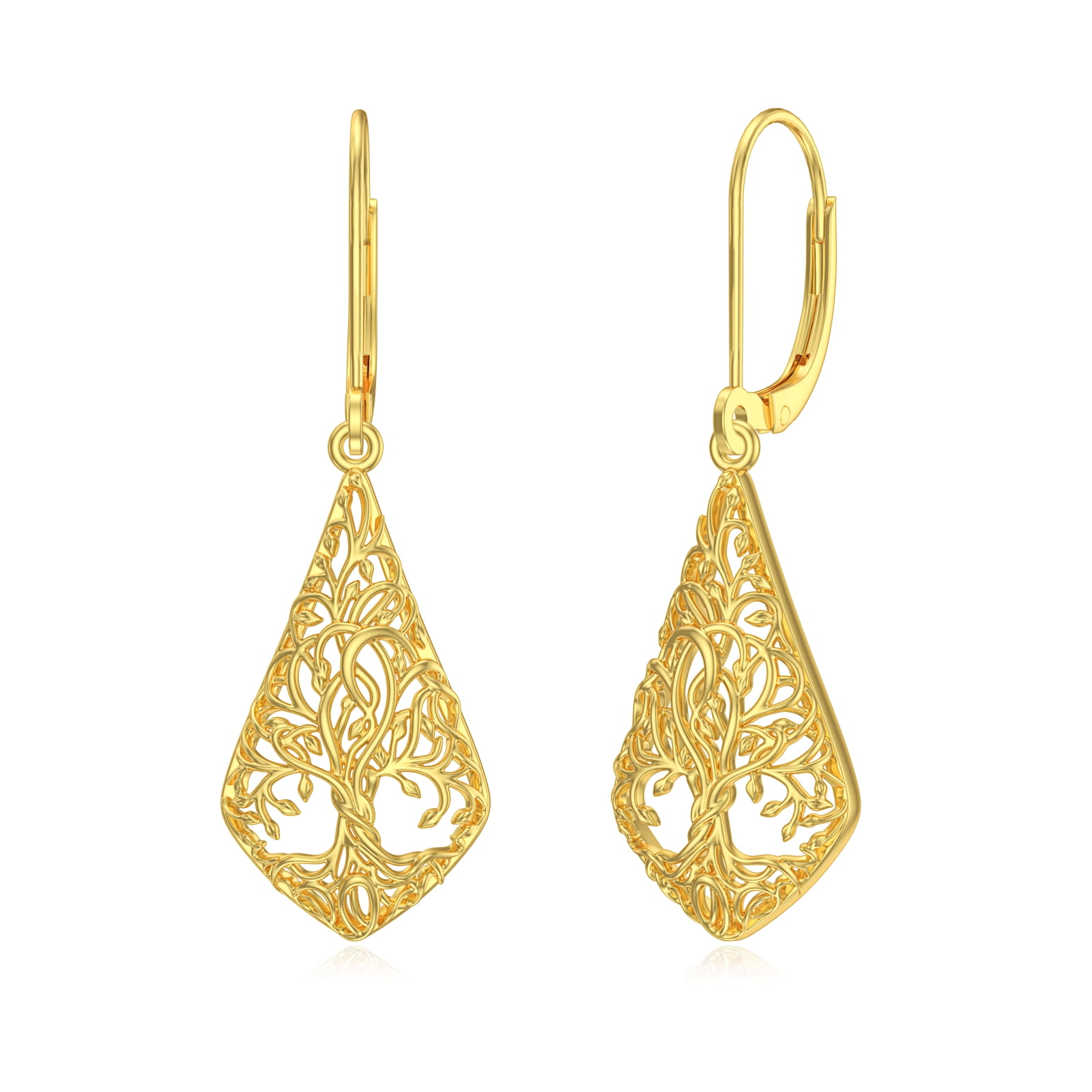 14K Solid Gold Tree of Life Earrings for Women Real Yellow Gold ...