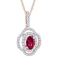AFFY 14K Solid Rose Gold Simulated Oval Shape Pink Ruby With Natural Diamond Halo Pendant ...