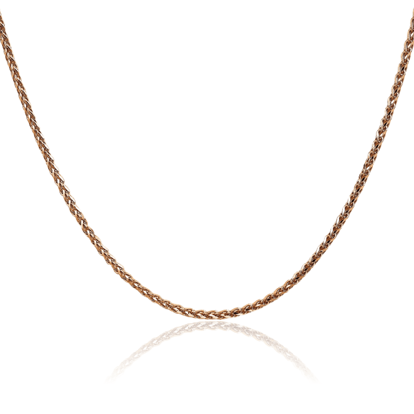 14K Solid Rose Pink Gold 2.1mm Spiga Wheat Link Chain Necklace ...
