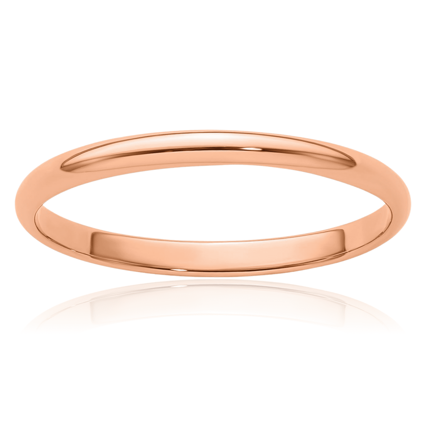 14K Solid Rose Pink Gold 2mm Half Round Plain Classic Wedding Band Ring ...