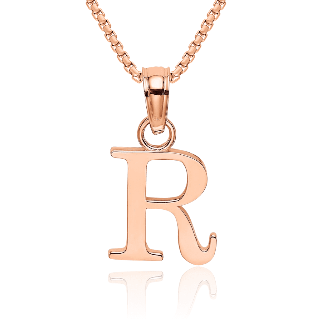 14K Solid Rose Pink Gold Dainty Letter R Initial Name Monogram Necklace ...