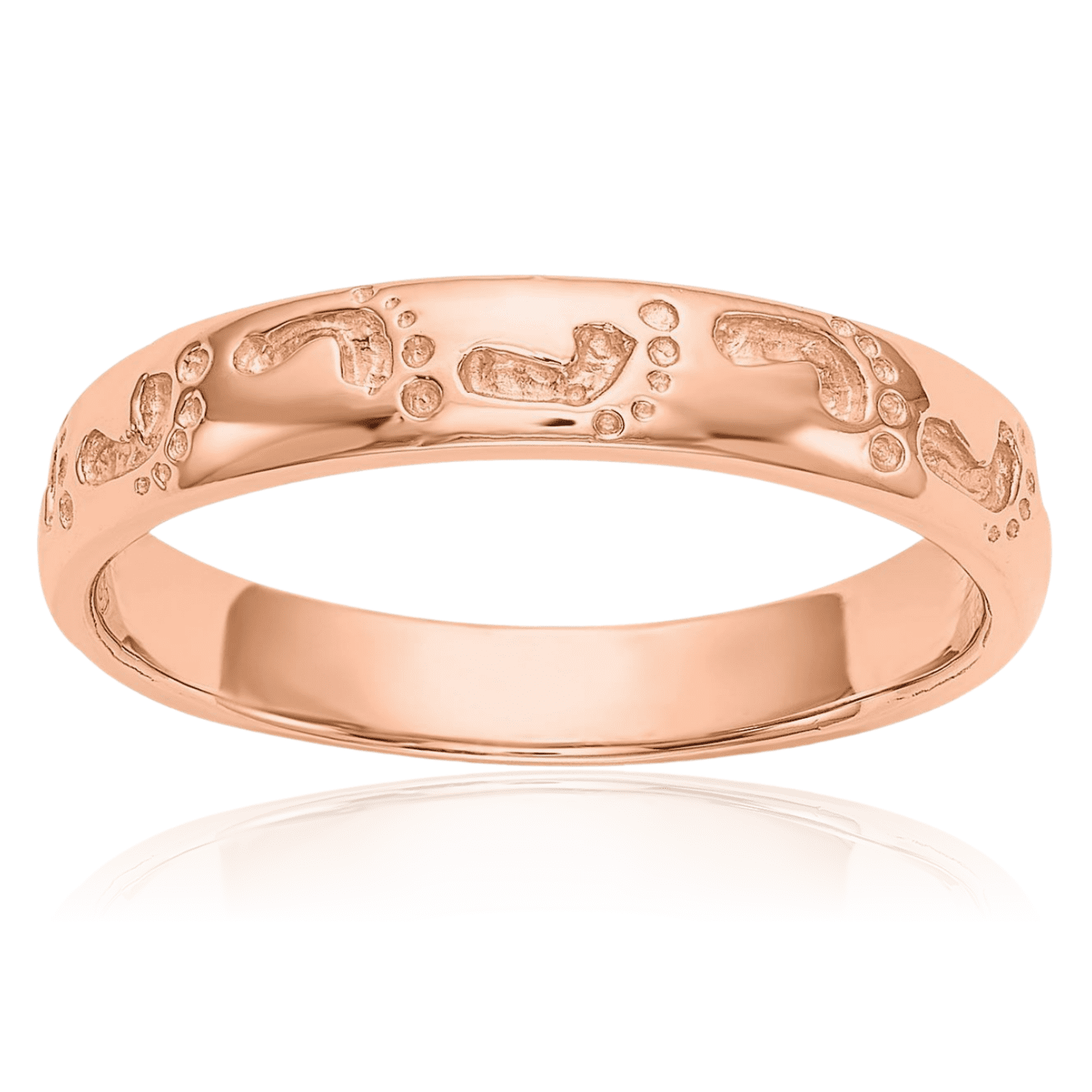 14K Solid Rose Pink Gold Footprints Ring - Walmart.com
