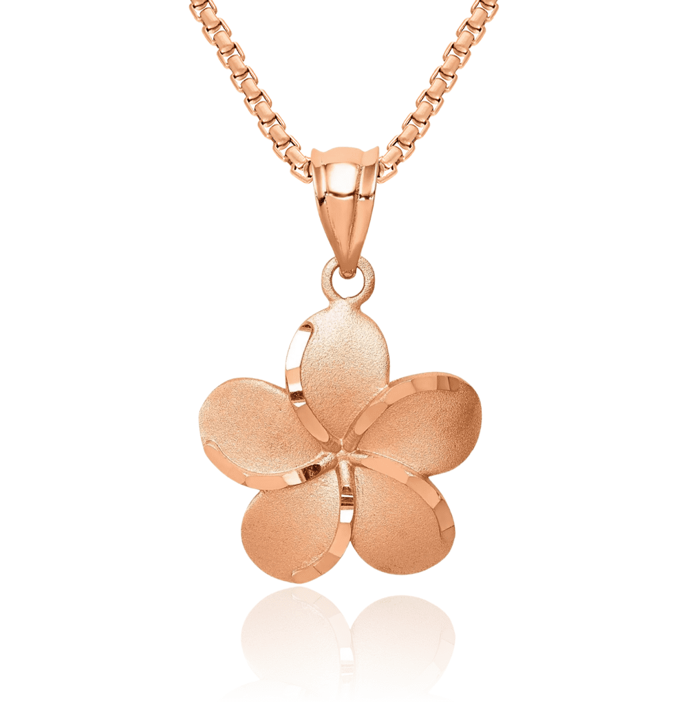 14K Solid Rose Pink Gold Hawaiian Plumeria Flower Necklace Chain Pendant Charm - Walmart.com
