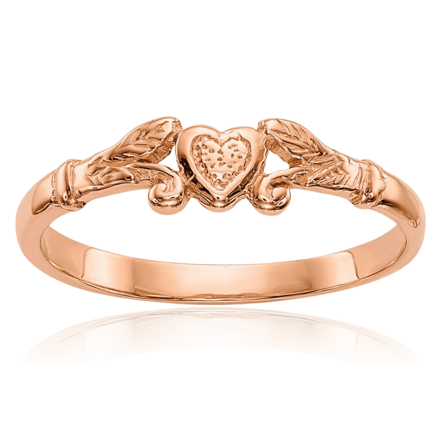 14K Solid Rose Pink Gold Heart Ring Love Band - Walmart.com