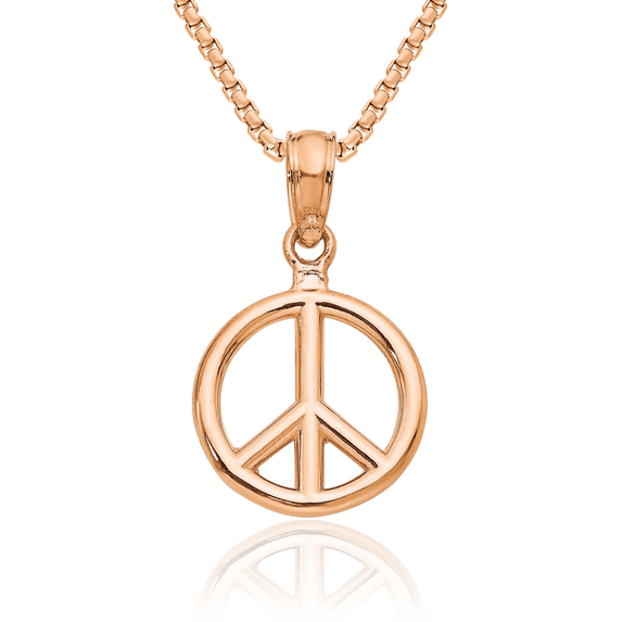 14K Solid Rose Pink Gold Peace Sign Inspirational Symbol Necklace Chain ...