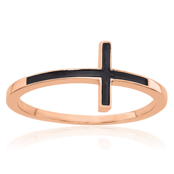 14K Solid Rose Pink Gold Sideways Holy Cross Ring Christian Religious ...