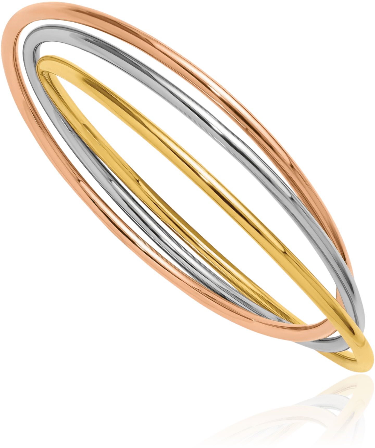 14K Solid Tri Color Pink White Yellow Gold 3 Slip On Bangle Bracelet ...