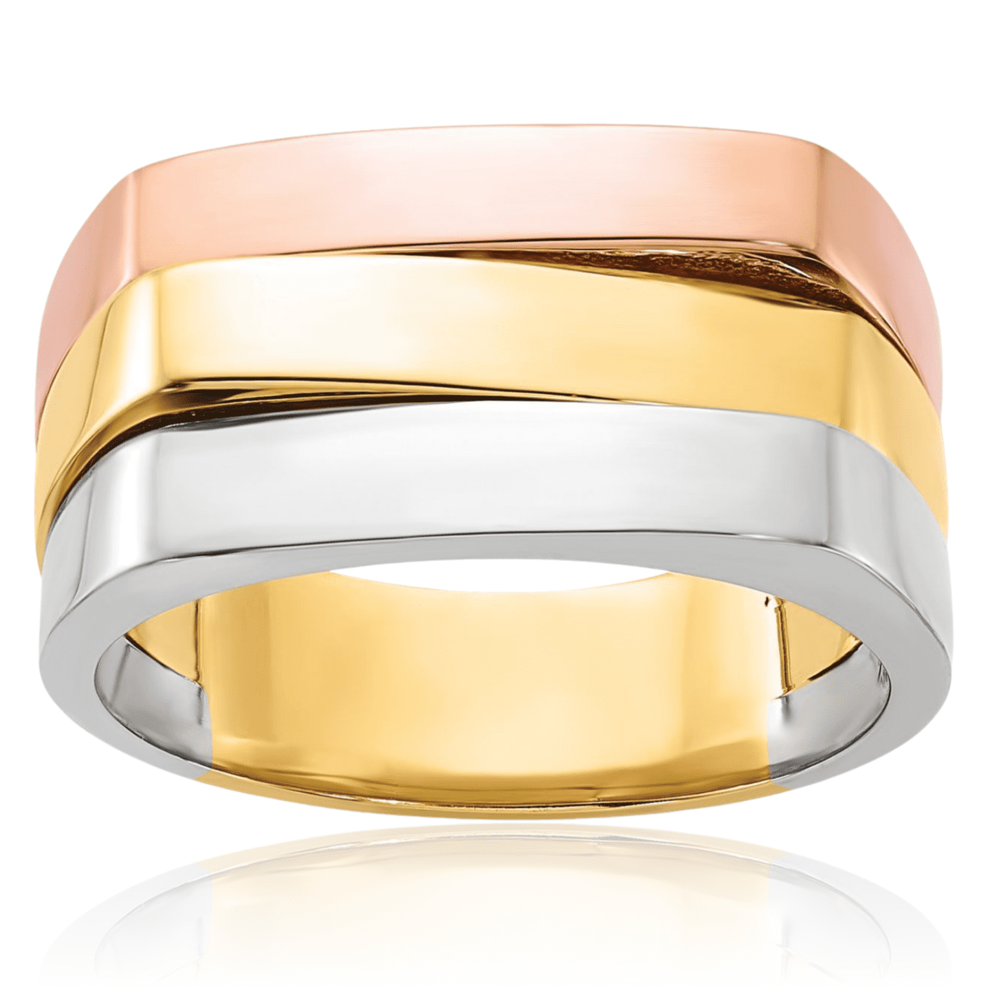 14K Solid Tri Color Pink White Yellow Gold Contemporary Chunky Dome Statement Ring - Walmart.com