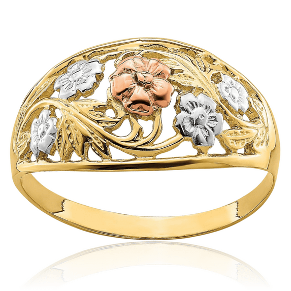 14K Solid Tri Color Pink White Yellow Gold Flower Chunky Dome Statement Ring - Walmart.com