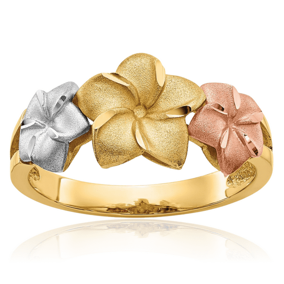 14K Solid Tri Color Pink White Yellow Gold Hawaiian Plumeria Flower ...