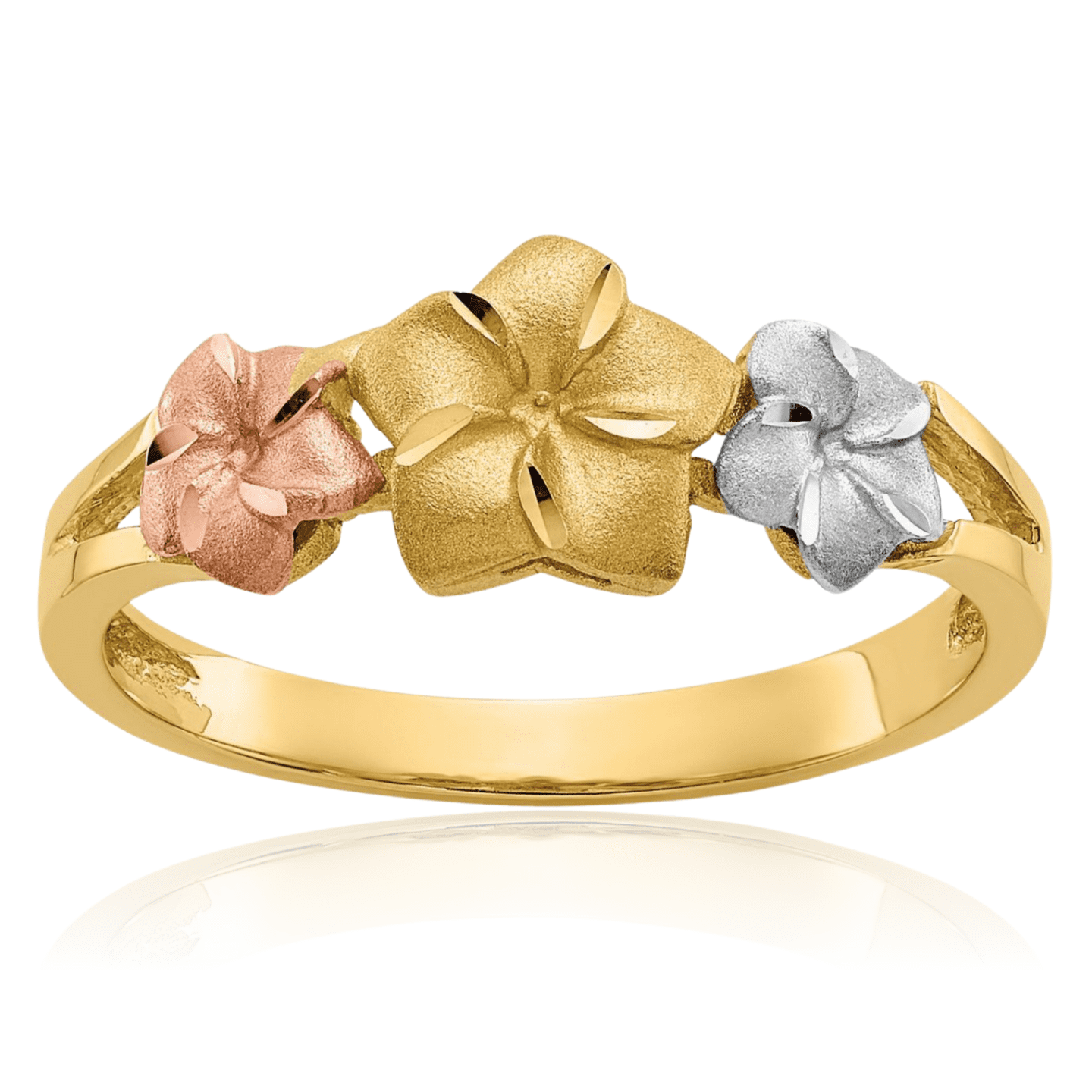 14K Solid Tri Color Pink White Yellow Gold Hawaiian Plumeria Flower ...