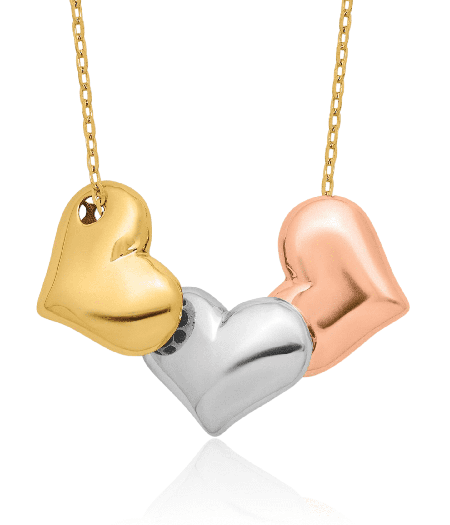14K Solid Tri Color Pink White Yellow Gold Heart Necklace Love Pendant ...