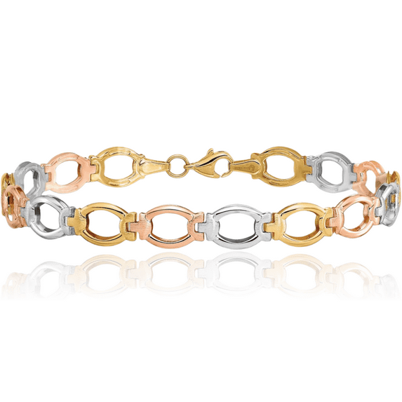 14K Solid Tri Color Pink White Yellow Gold Link Chain Bracelet - Walmart.com