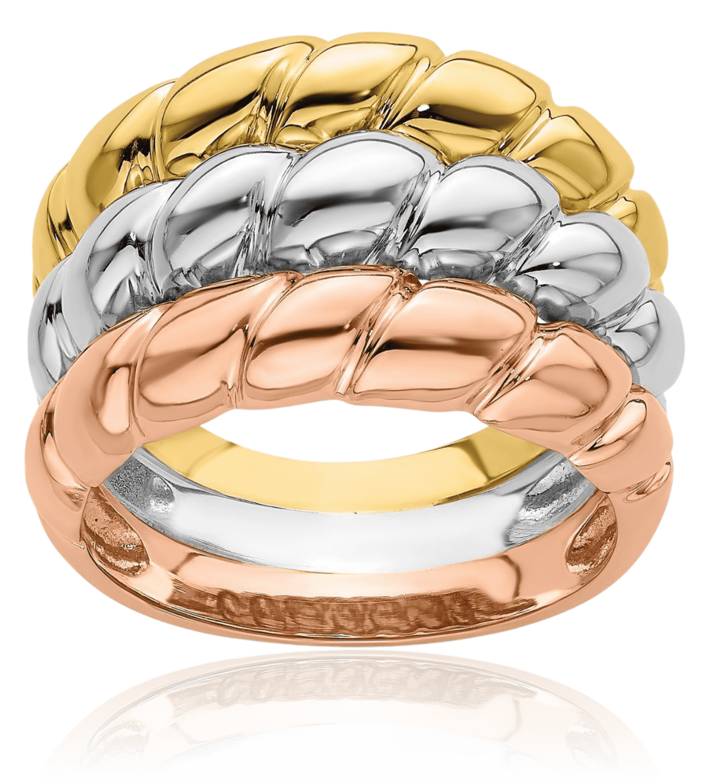 14K Solid Tri Color Pink White Yellow Gold Triple Shrimp Croissant ...