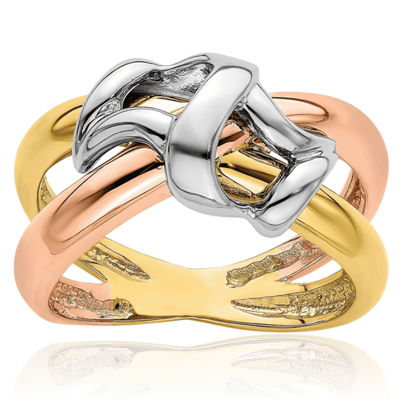 14K Solid Tri Color Pink White Yellow Gold Woven Crisscross Band Twisted Chunky Dome Statement ...