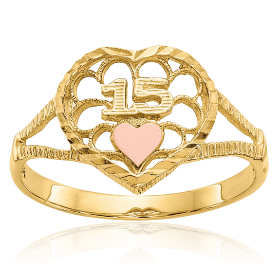 14K Solid Two Tone Gold Anos Quinceanera Sweet 15 Years Old Birthday ...