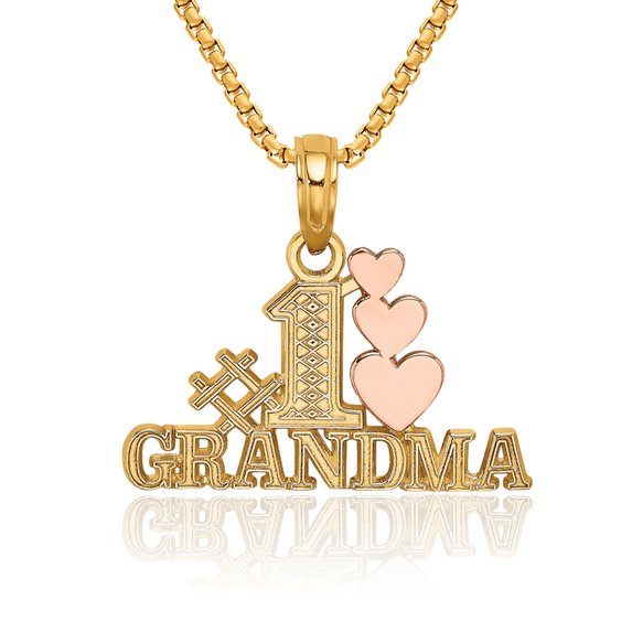 14K Solid Two Tone Gold Best Grandma 3 Heart Necklace Nana Charm ...