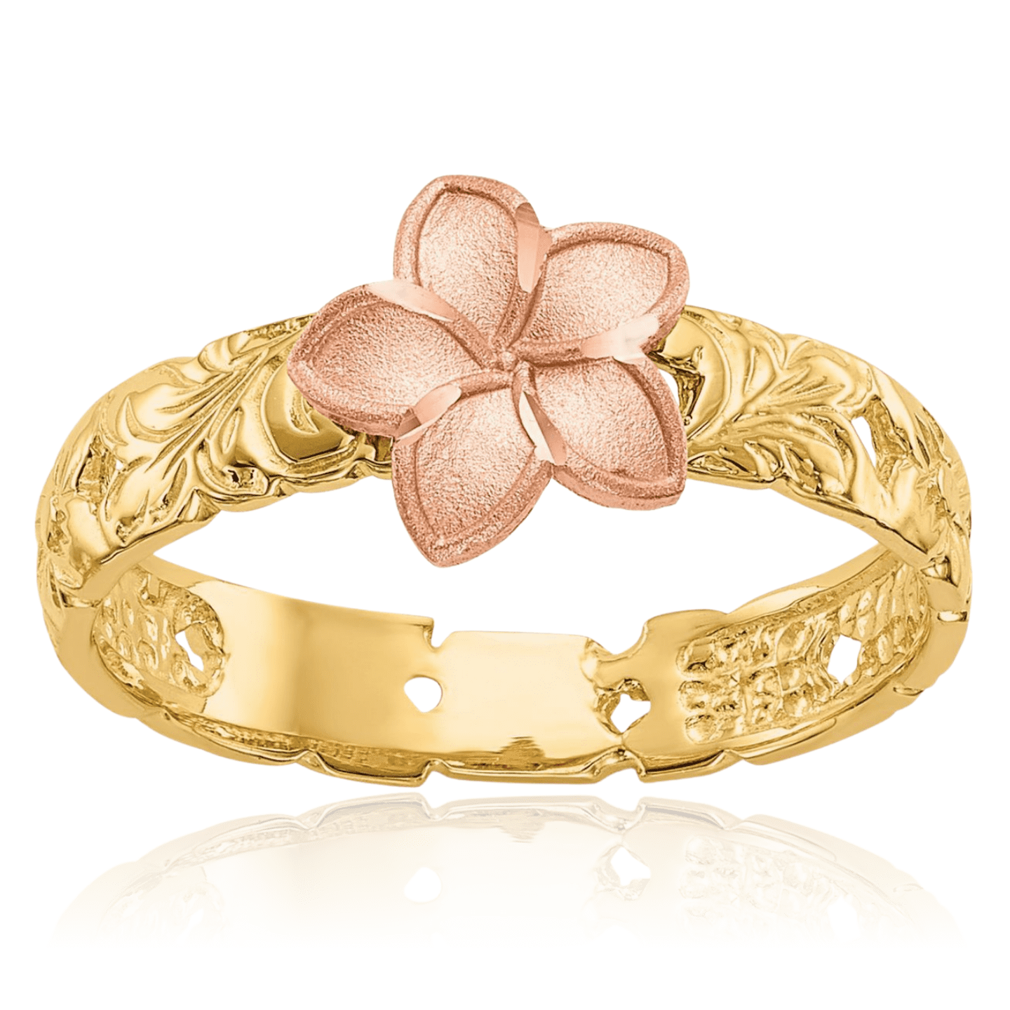 14K Solid Two Tone Gold Hawaiian Plumeria Flower Ring - Walmart.com