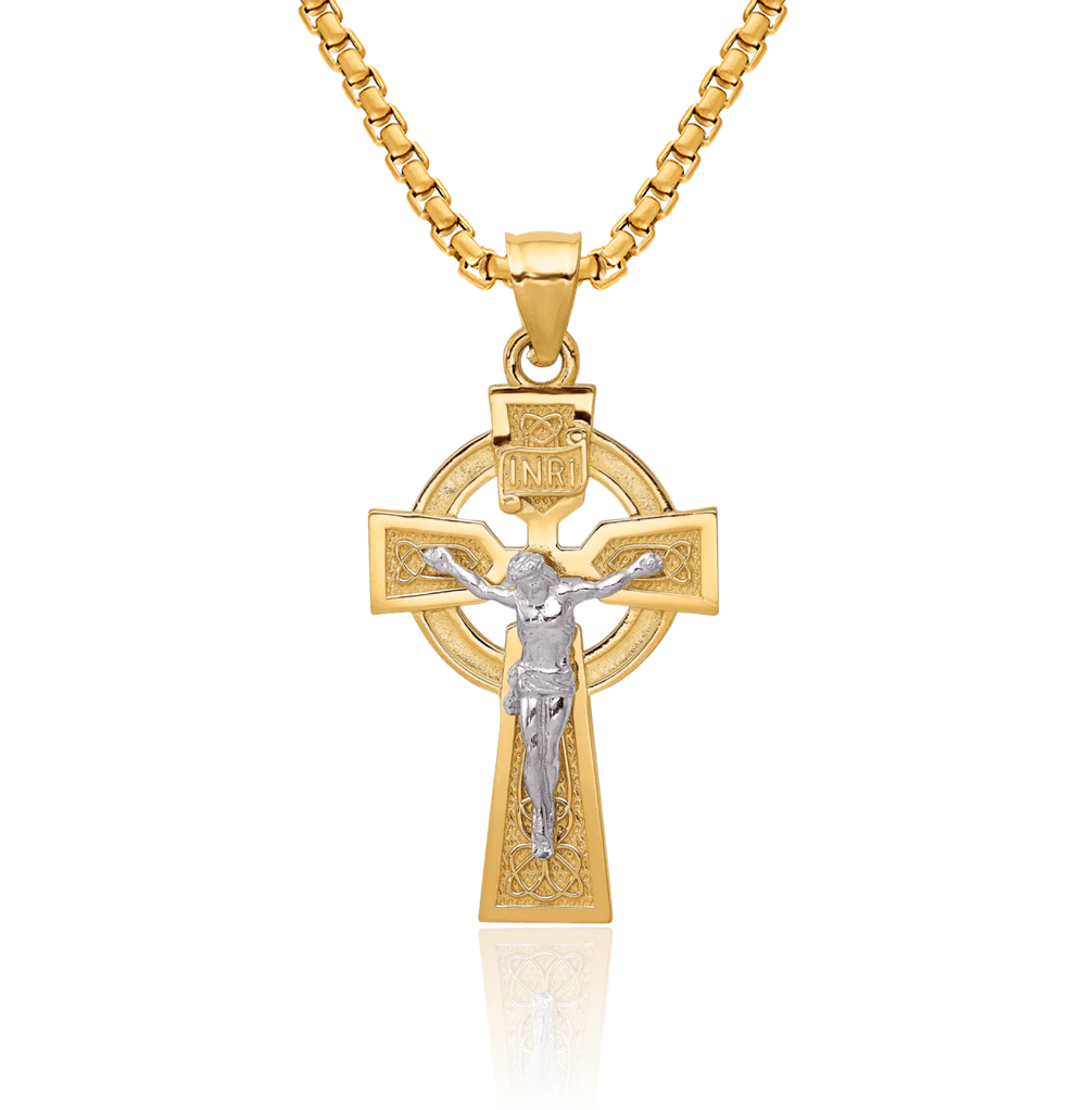 14K Solid Two Tone Gold Heart Irish Claddagh Celtic Inri Lord Jesus ...