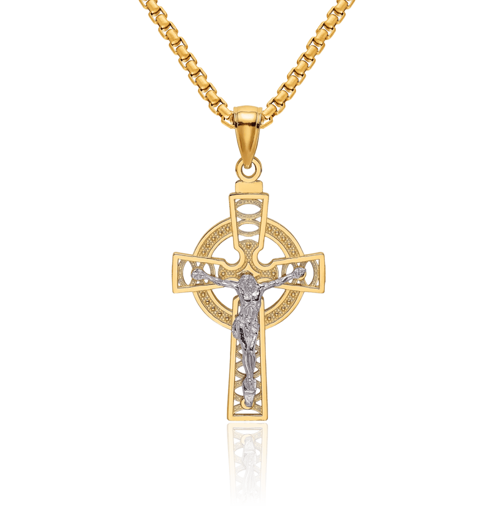 14K Solid Two Tone Gold Heart Irish Claddagh Celtic Lord Jesus Christ ...