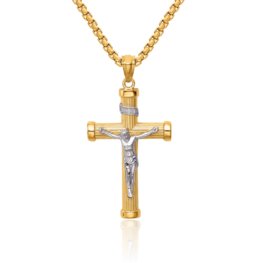 14K Solid Two Tone Gold Inri Lord Jesus Christ Crucifix Holy Cross ...