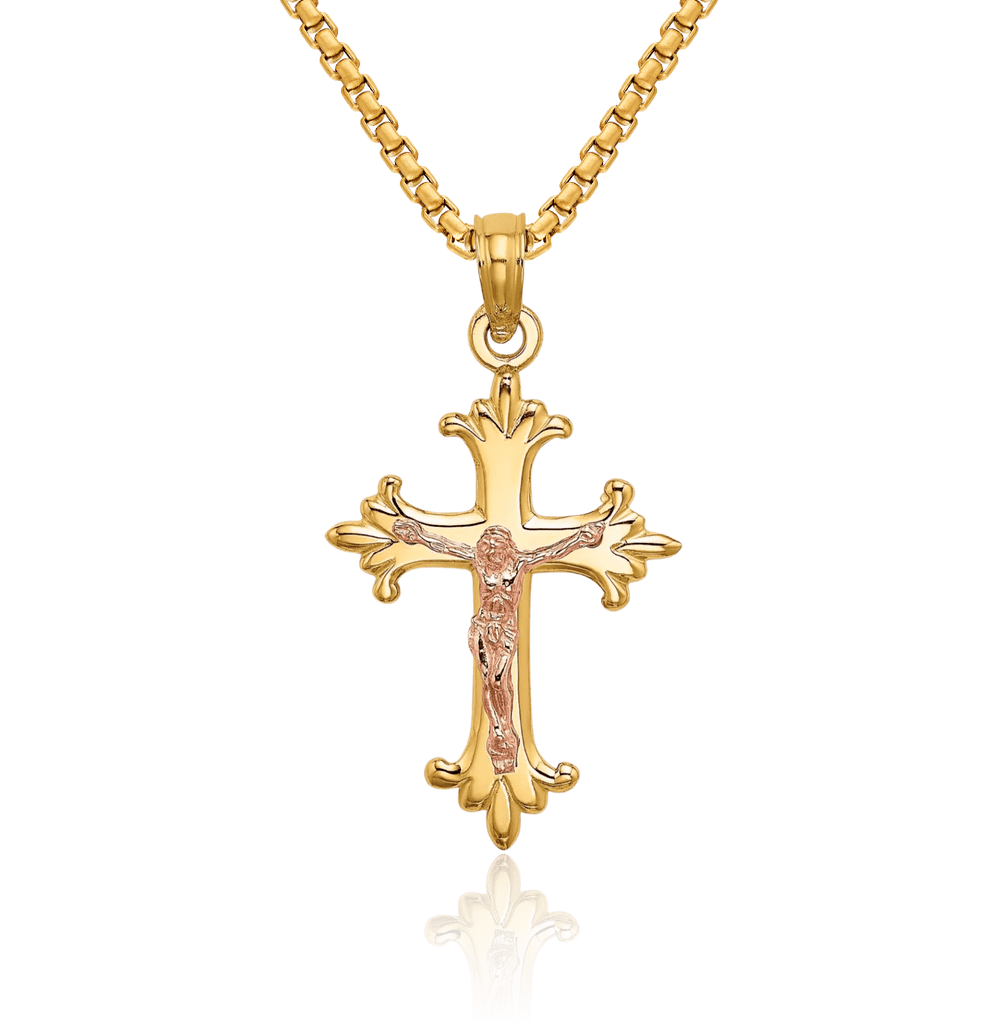 14K Solid Two Tone Gold Lord Jesus Christ Crucifix Holy Cross Necklace ...