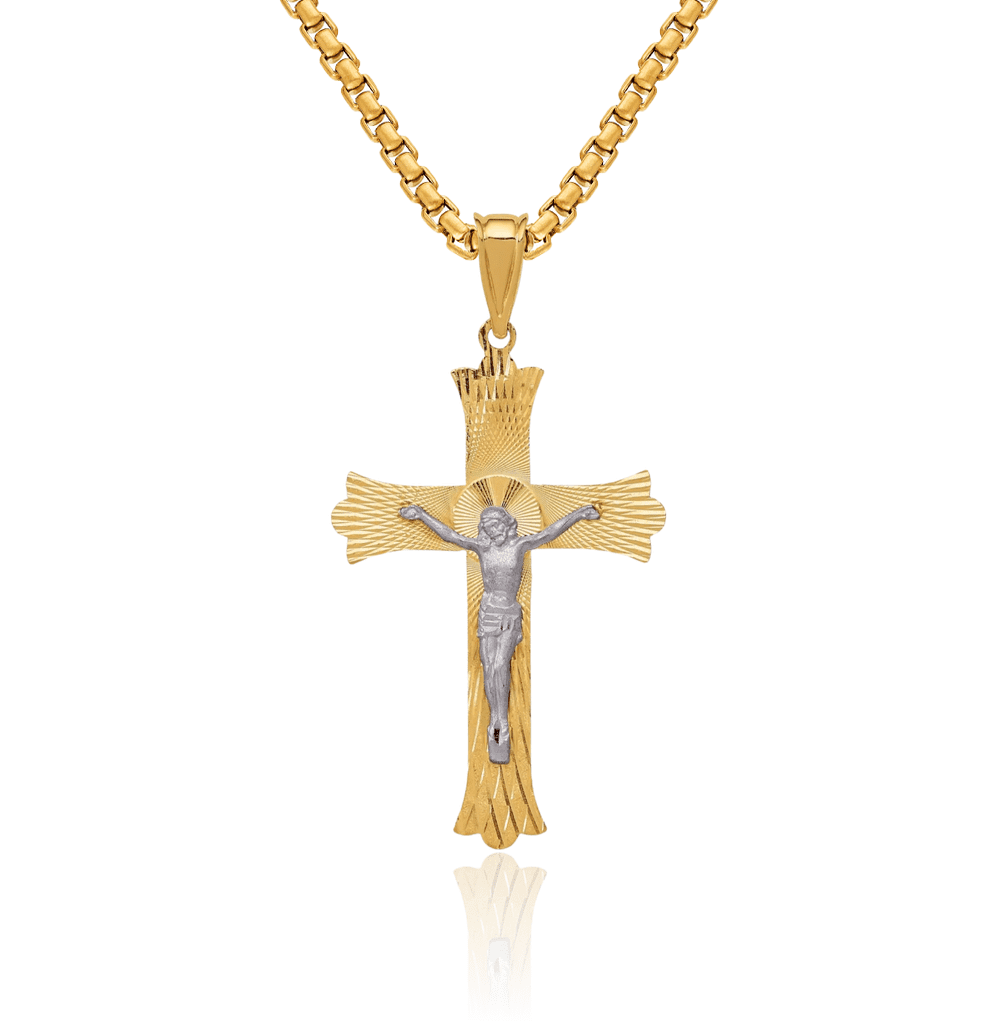 14K Solid Two Tone Gold Lord Jesus Christ Crucifix Holy Cross Necklace ...