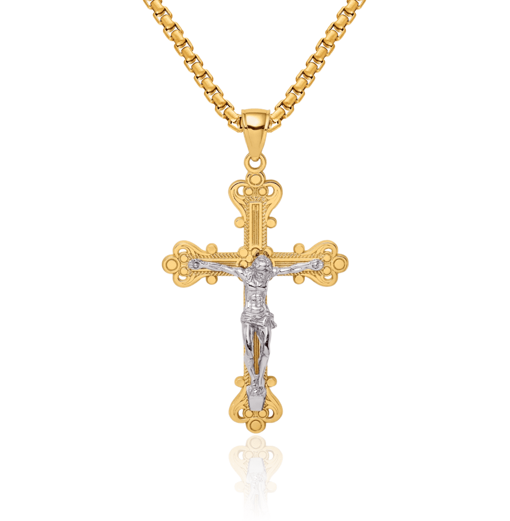 14K Solid Two Tone Gold Lord Jesus Christ Crucifix Holy Cross Necklace ...