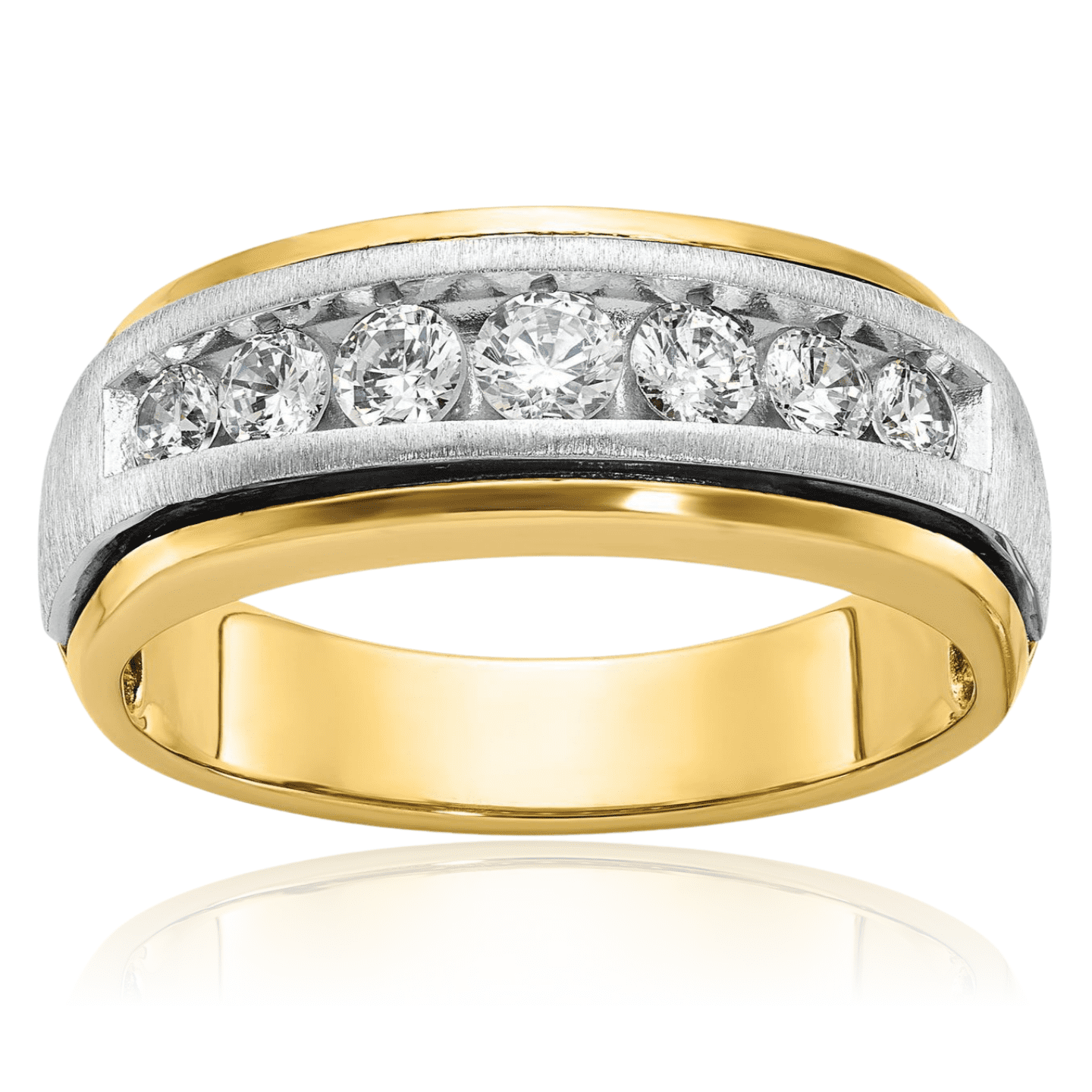 14K Solid Two Tone Gold Mens 7 Stone Diamond Wedding Band Statement ...