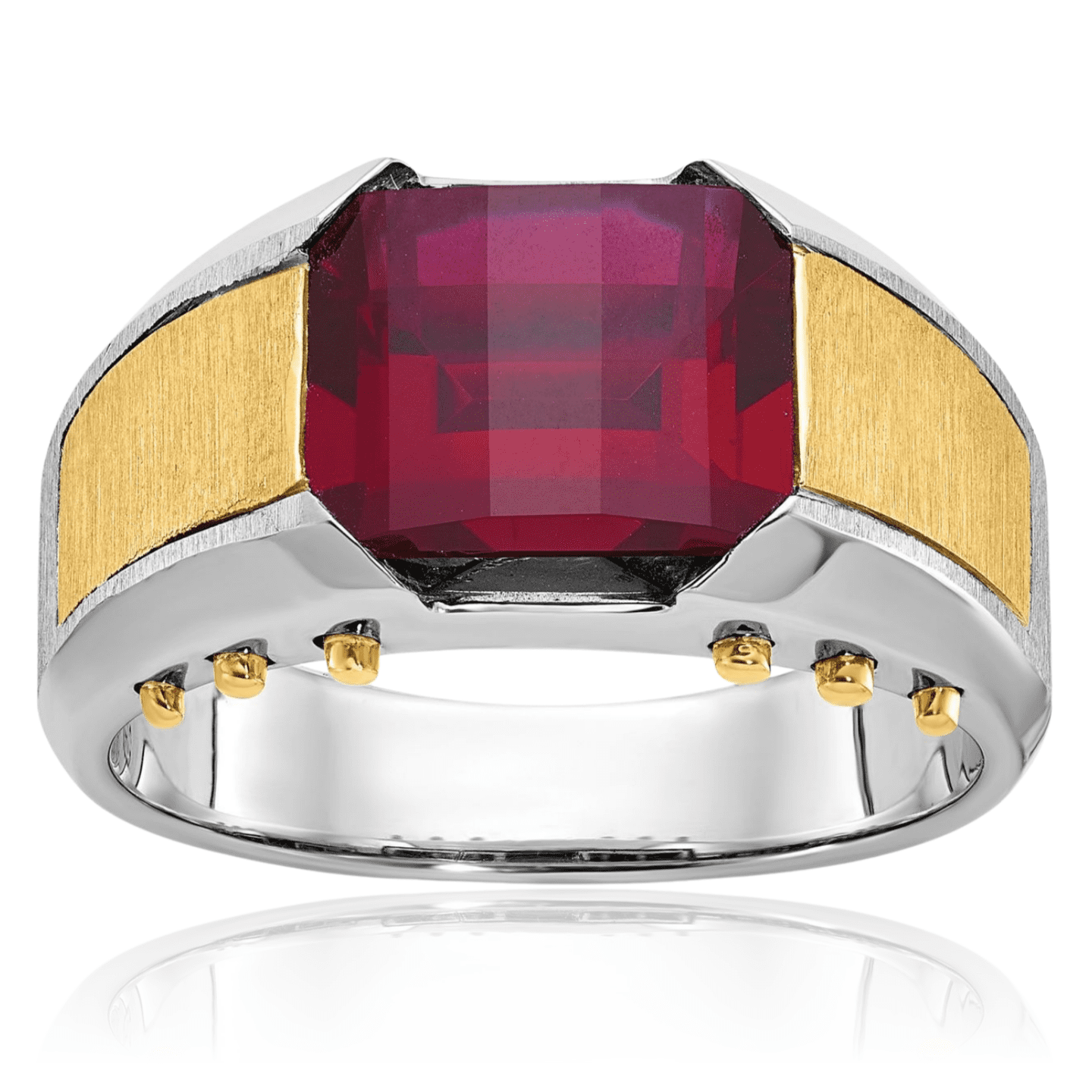 14K Solid Two Tone Gold Mens Lab Red Garnet Statement Ring - Walmart.com